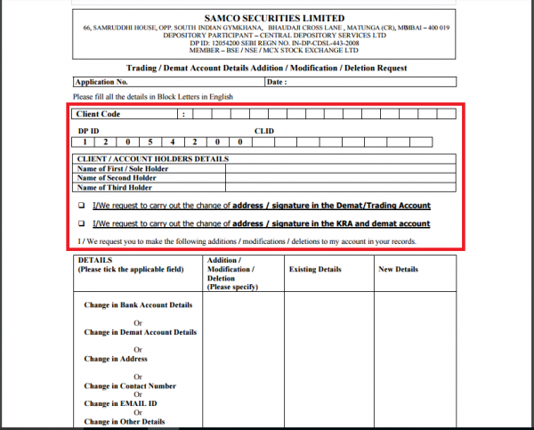 Trading Demat Account Details Addition Modification Deletion Request Enter Client Id